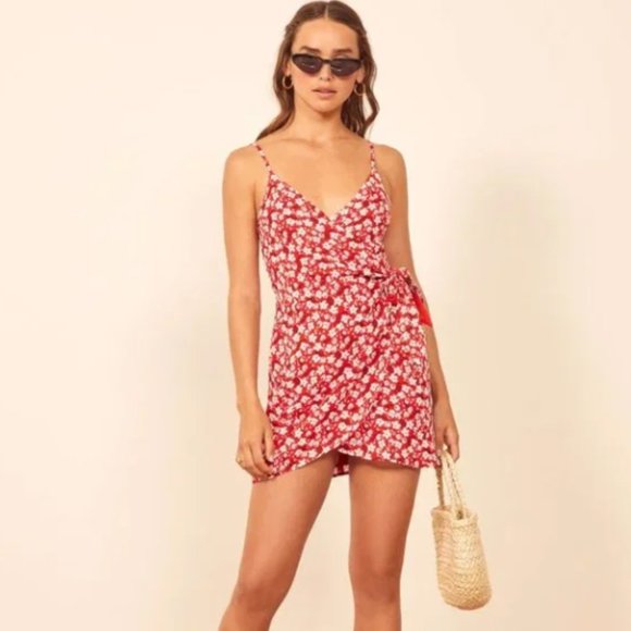 Reformation | Dresses | Reformation Troppo Mini Wrap Dress In Nina Red ...
